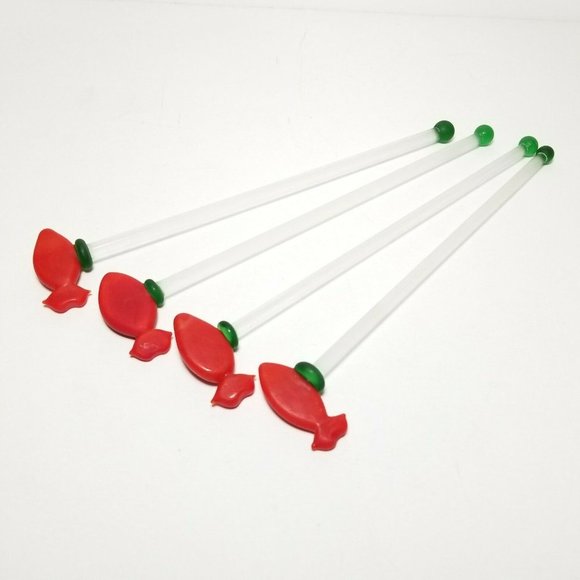 Dining | Vintage 4 Glass Red Fish Stir Sticks 8 Blown Glass Swizzle ...